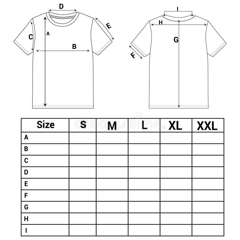 T Shirt Technical Drawing Size Chart Vector Illustration Stock ...
