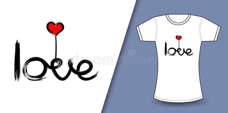 Love Logo For Valentine`day And Red Heart Vector Illustration T Shirt