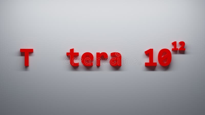 T Tera 10 12 Metric Prefixes Numbers - 3D Render Illustration - White ...