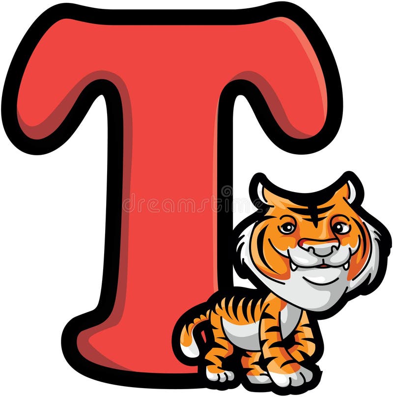 T for Tiger Cartoon Color Illustration Design Stock Vector ...