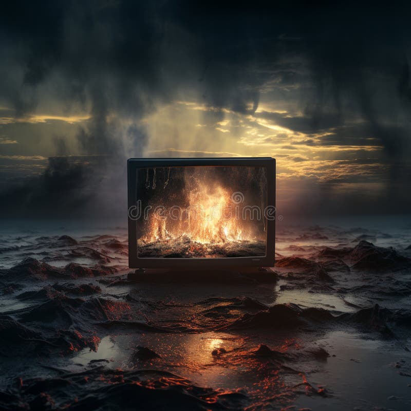 A T.V Shows Fire Explosion on Display in Desolated Place Generative AI ...