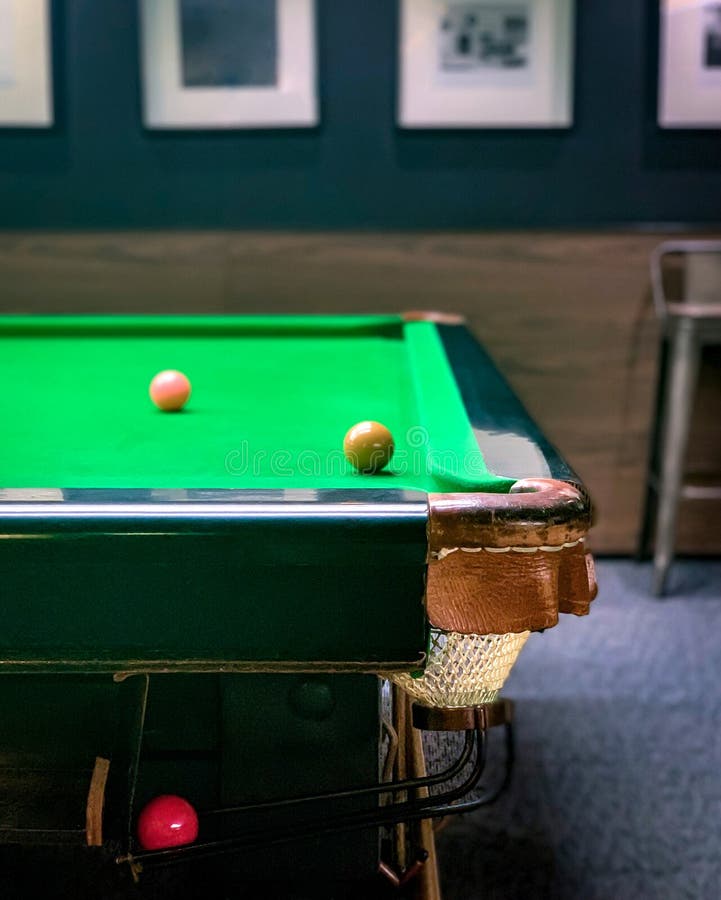 Traditional Snooker Balls and Game Table from Side View Stock Photo ...