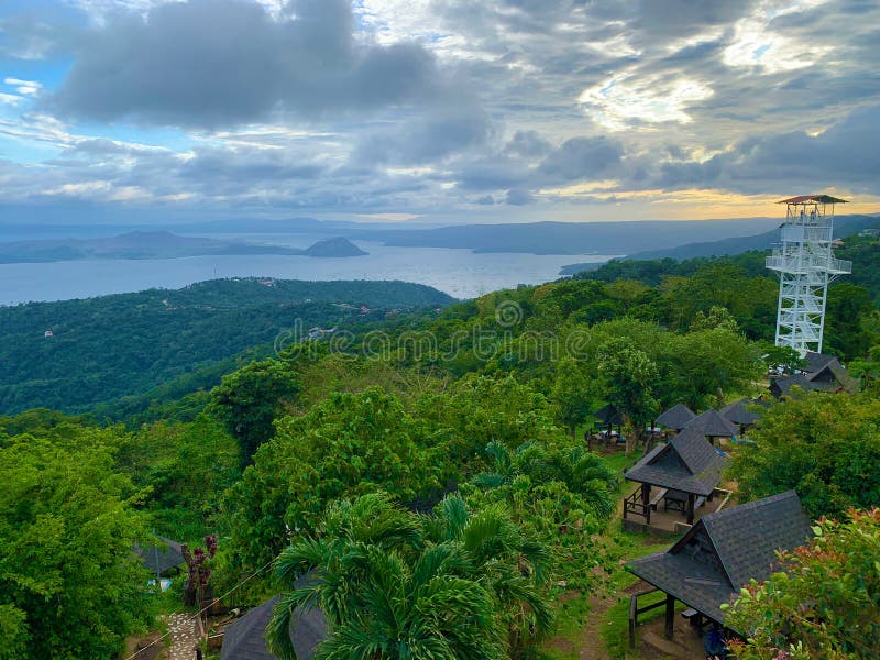 Taal Volcano in a Lake with View of White Tower and Cottages Stock ...