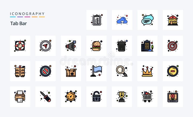 25 Tab Bar Line Filled Style Icon Pack Stock Vector - Illustration of ...