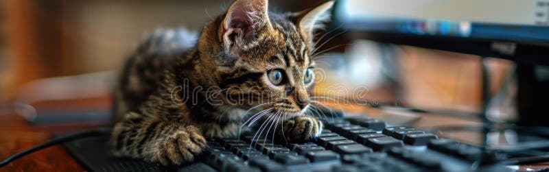 Tabby Cat Using a Computer Keyboard Stock Illustration - Illustration ...