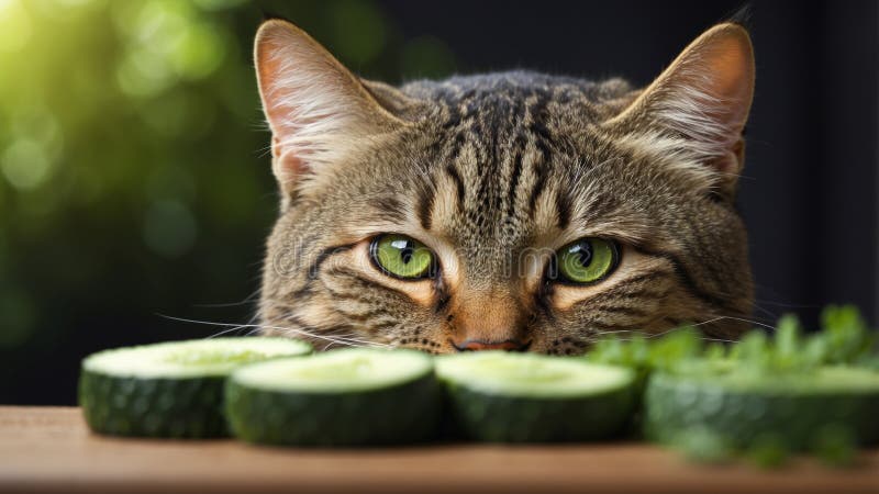 Tabby Cat with Cucumber Slice on Its Eye. Stock Image - Image of ...
