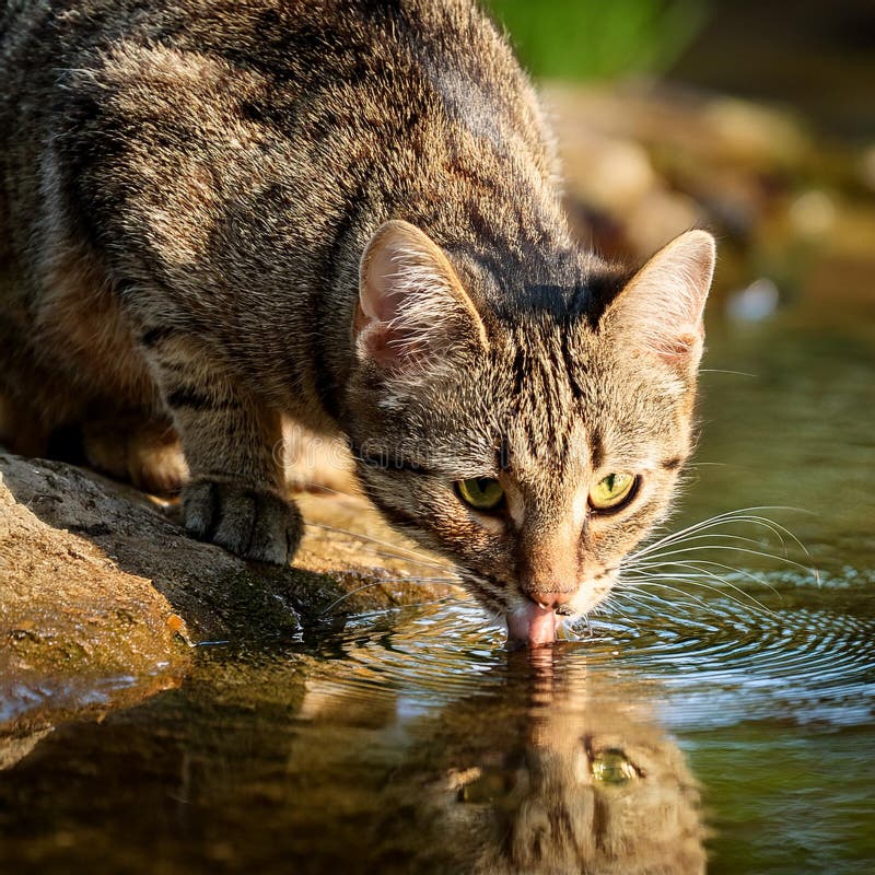 Tabby Cat Drinking Water, AI Generated Stock Illustration ...