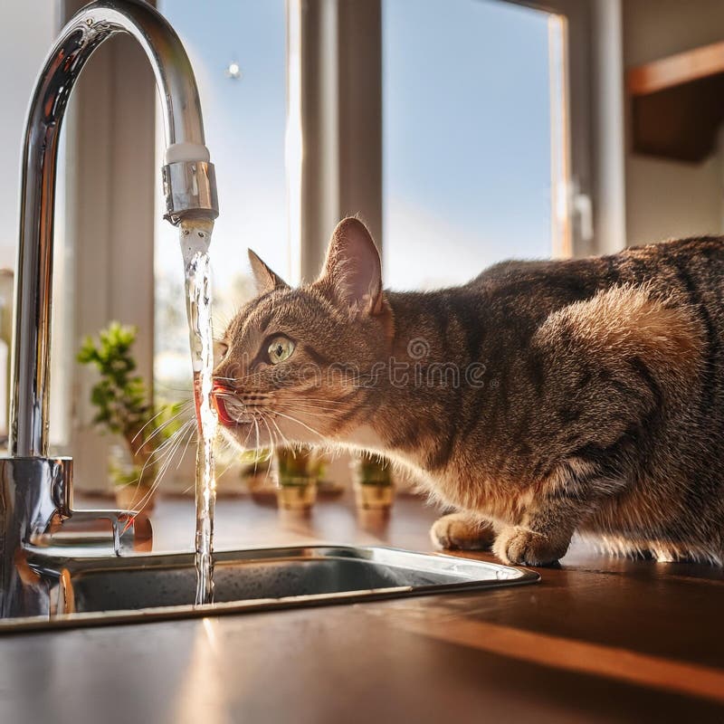 Tabby Cat Drinking Water, AI Generated Stock Illustration ...