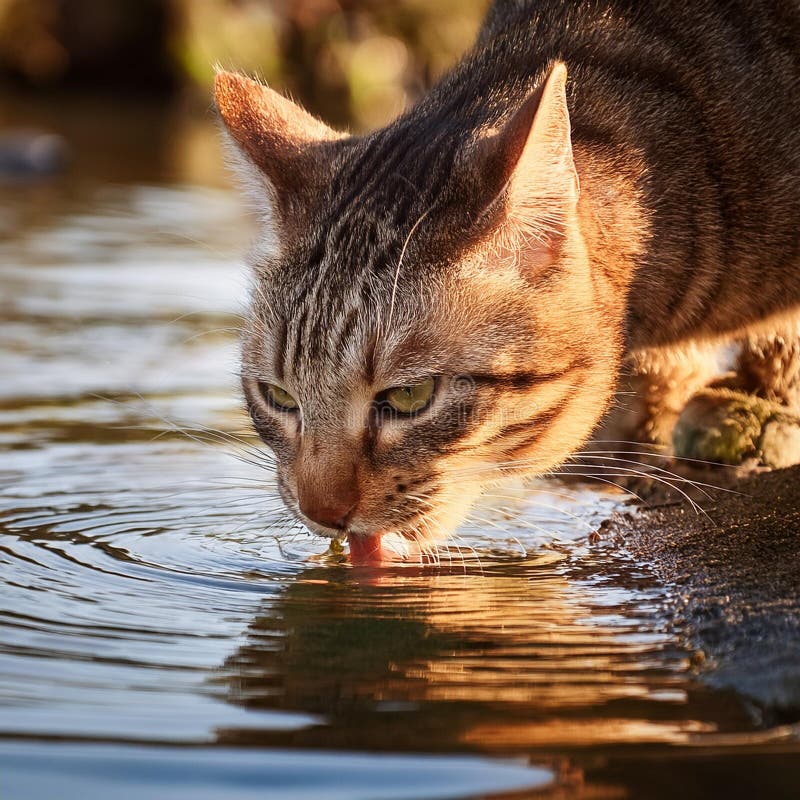 Tabby Cat Drinking Water, AI Generated Stock Illustration ...