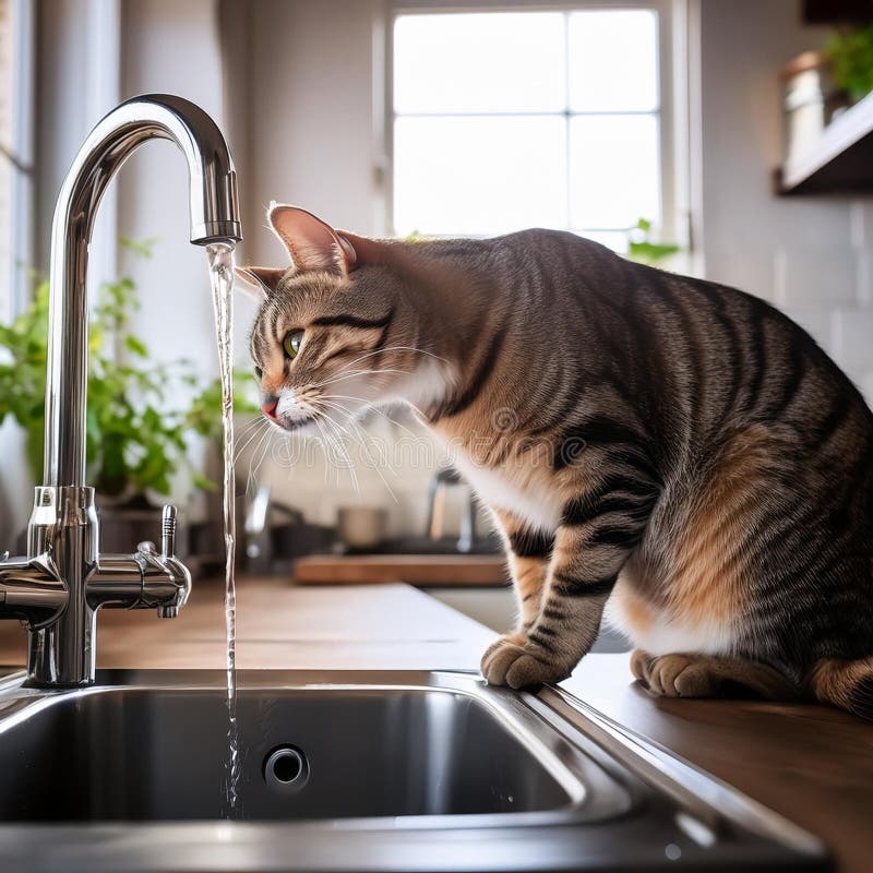 Tabby Cat Drinking Water, AI Generated Stock Illustration ...