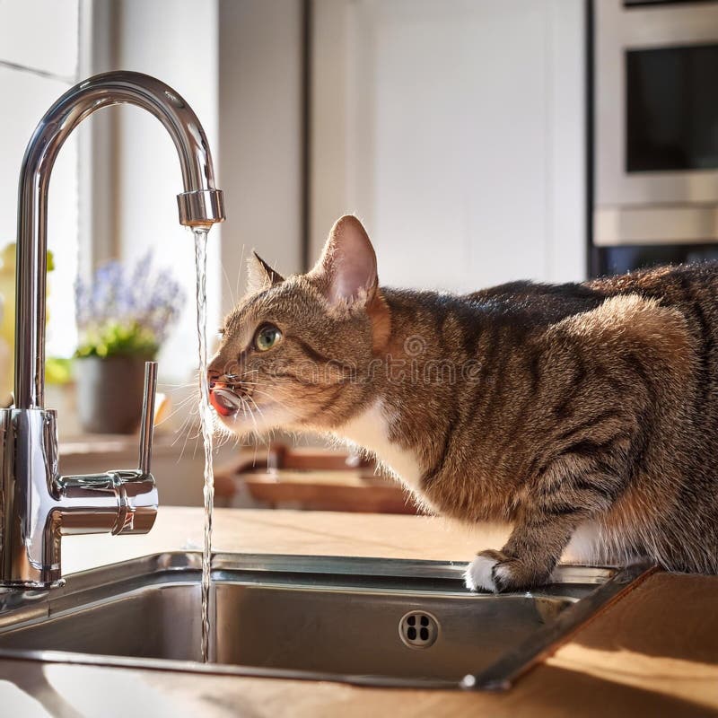 Tabby Cat Drinking Water, AI Generated Stock Illustration ...
