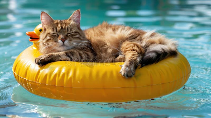 Cat Relaxing in Pool Float stock illustration. Illustration of tabby ...