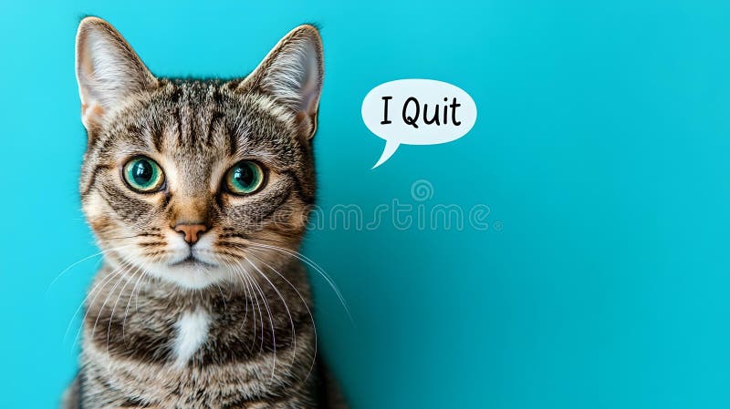 Funny Cat with Speech Bubble Saying I Quit Stock Illustration ...