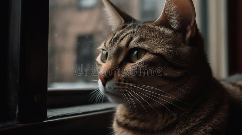 A Tabby Cat Gazing Out a Window Created with Generative AI Stock ...