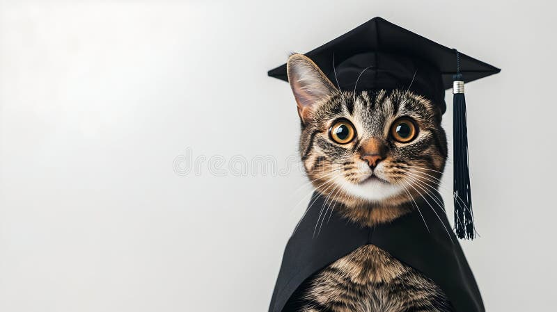 Tabby Cat in Graduation Cap and Gown Celebrating Achievement Stock ...