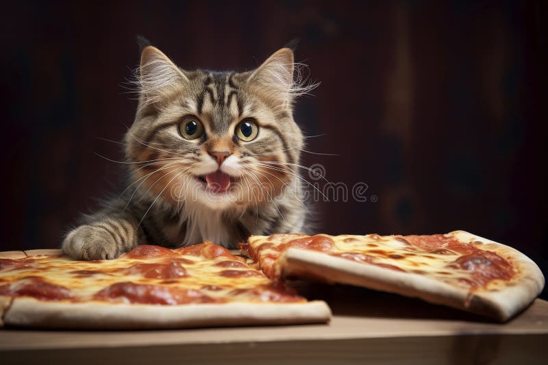Tabby Cat Licking Lips with Pepperoni Pizza Stock Image - Image of lips ...