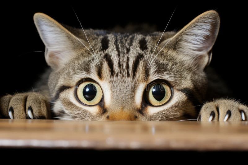 A Tabby Cat Peeking Over the Edge of a Table Stock Illustration ...