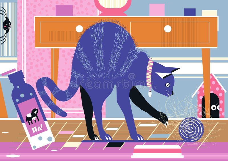 Tabby Cat Playing with Wool. Stock Vector - Illustration of tabby, wool ...