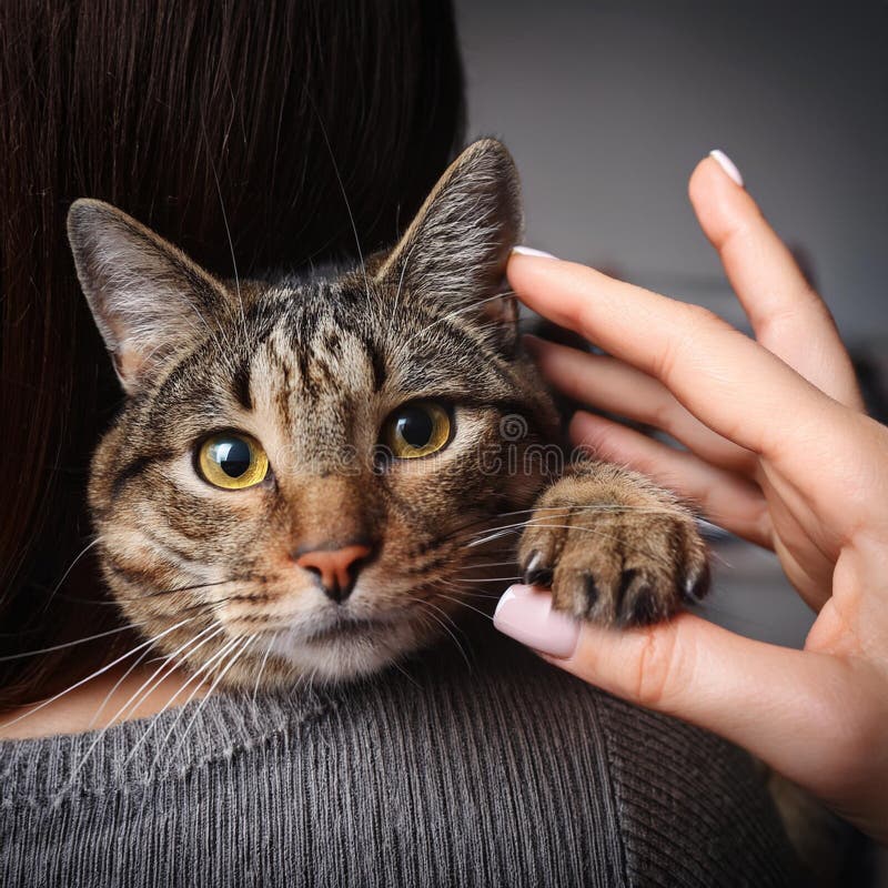 Tabby Cat Putting Paw on Human Hand, AI Generated Stock Illustration ...