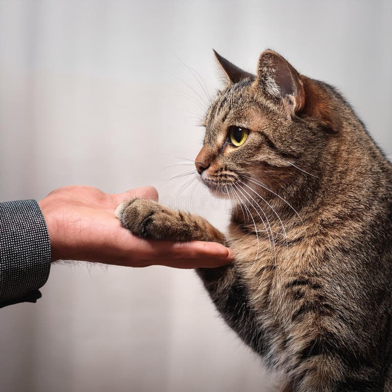 Tabby Cat Putting Paw on Human Hand, AI Generated Stock Illustration ...