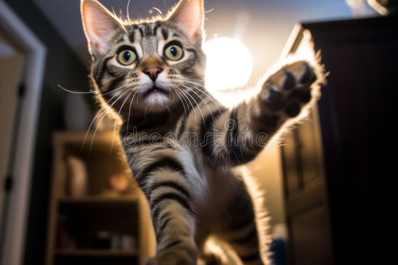 A Tabby Cat Reaching for Something in the Dark Stock Illustration ...