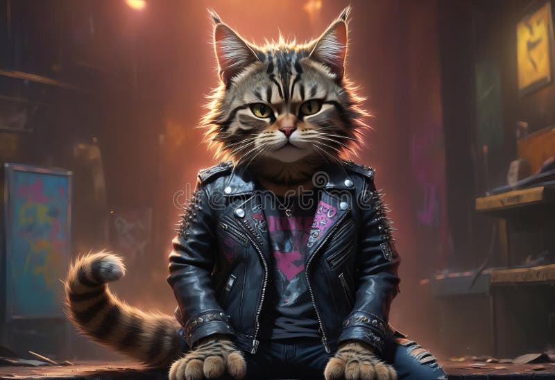 The Tabby Cat S Punk Transformation in Stunning Digital Art Stock ...
