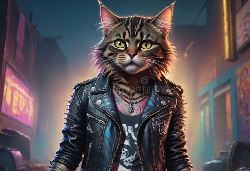 The Tabby Cat S Punk Transformation in Stunning Digital Art Stock ...
