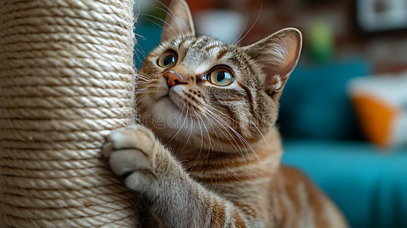 Tabby Cat Scratching Post, Home Interior, Playful Stock Illustration ...