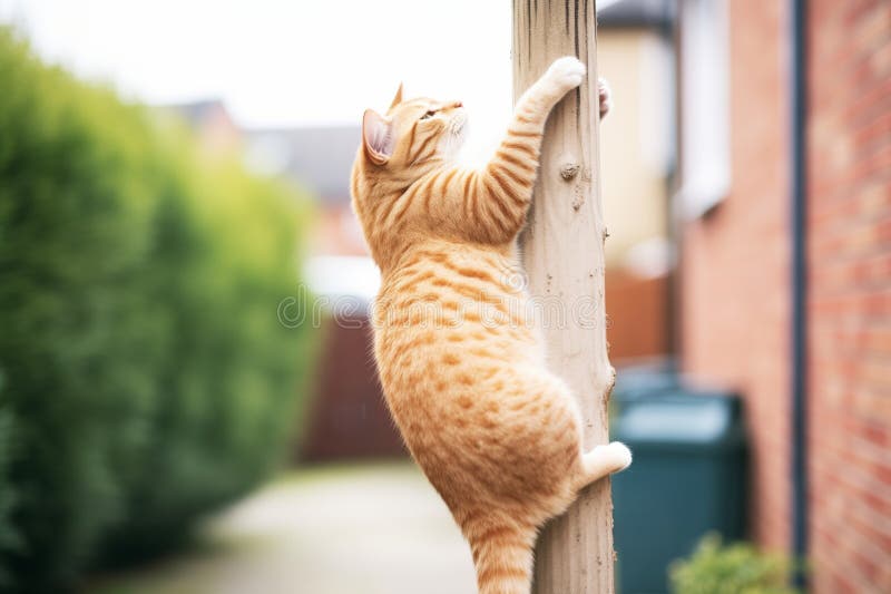 Tabby Cat Scratching on a Vertical Post with a Base Stock Image - Image ...