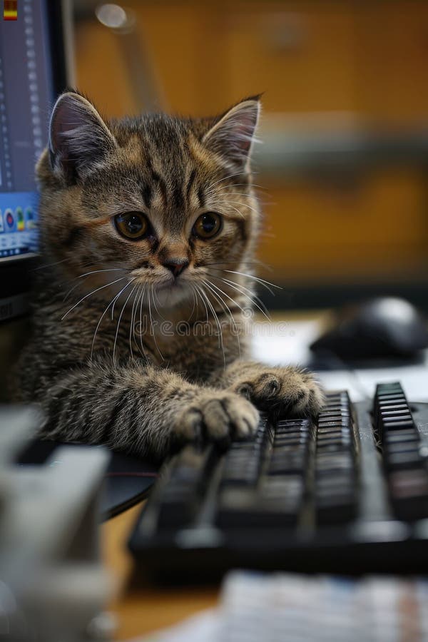Cat Using a Computer stock illustration. Illustration of furry - 325485526