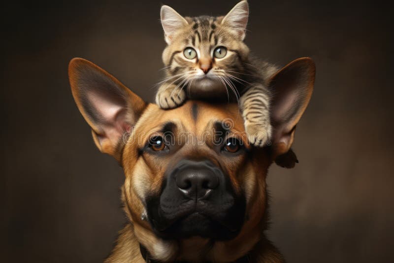 A Tabby Cat Sits on Top of a Dogs Head Stock Illustration ...