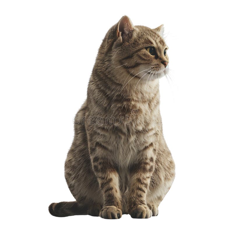 Tabby Cat Sitting on White Background Stock Photo - Illustration of ...