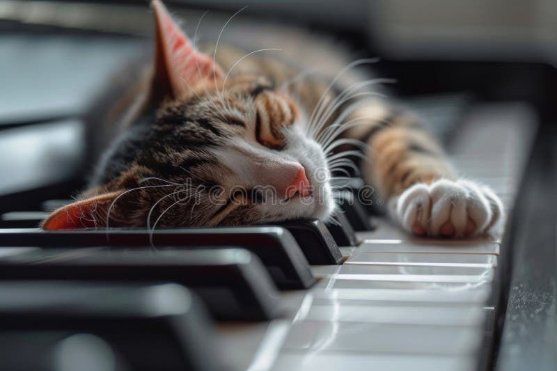 Tabby Cat Sleeping Peacefully on Piano Keys Stock Photo - Image of ...