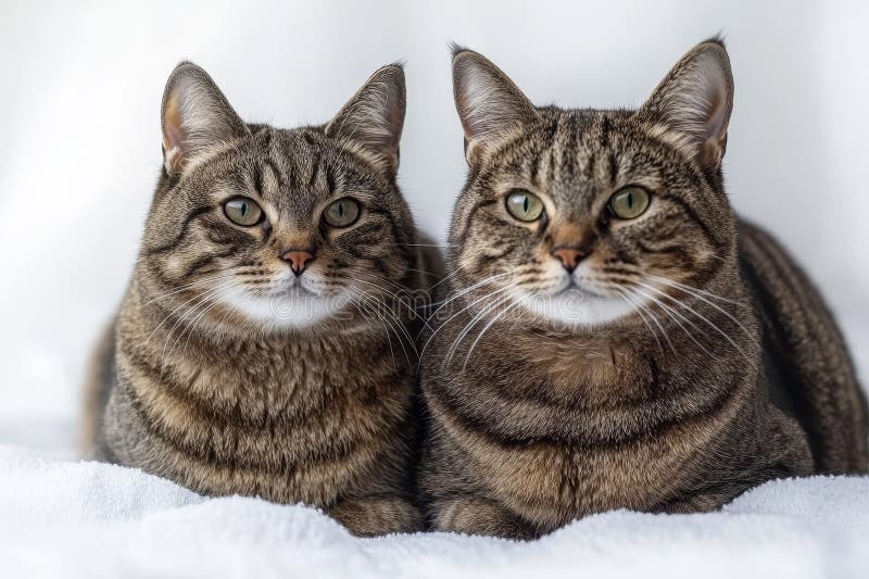 Tabby Cat Twins Adorable Studio Portrait with Ample Copy Space for ...