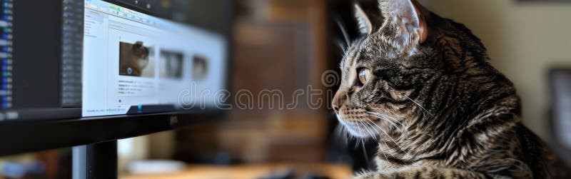 Tabby Cat Uses Computer stock illustration. Illustration of tabby ...