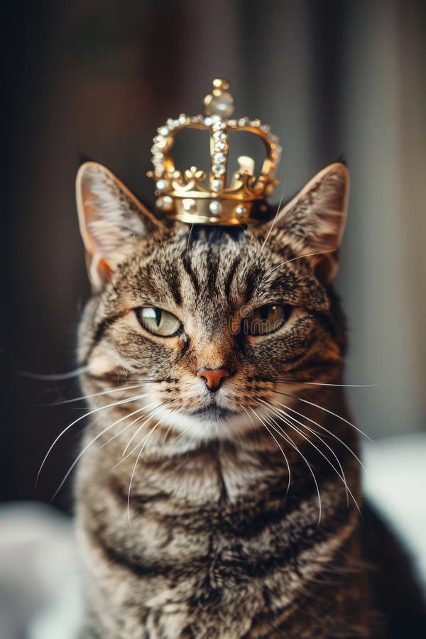 Tabby Cat Wearing Crown Like a King Stock Photo - Image of tabby, crown ...