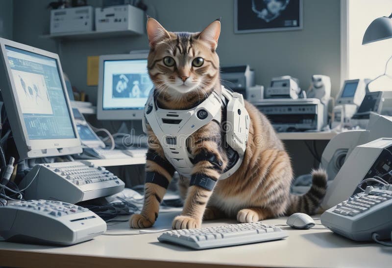 A Tabby Cat Wearing a Futuristic Mechanical Suit Stock Illustration ...