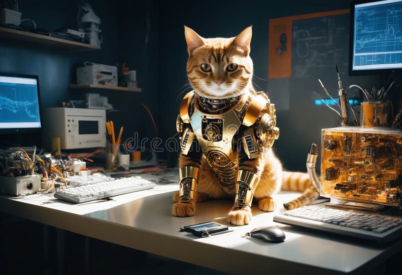 A Tabby Cat Wearing a Futuristic Mechanical Suit Stock Illustration ...