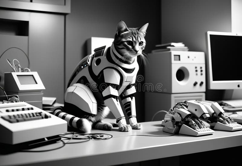 A Tabby Cat Wearing a Futuristic Mechanical Suit Stock Illustration ...