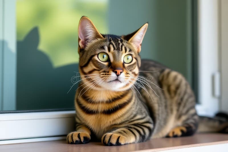 Tabby Kitten on Sunlit Windowsill Stock Illustration - Illustration of ...