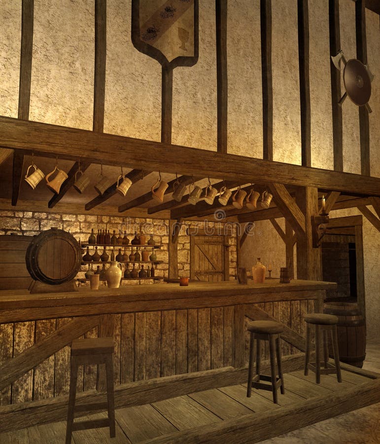 Interior Da Taberna Da Fantasia Ilustração Stock - Ilustração de ...