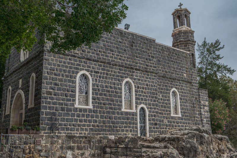 Tabgha church with front stock photo. Image of gennesaret - 101554362