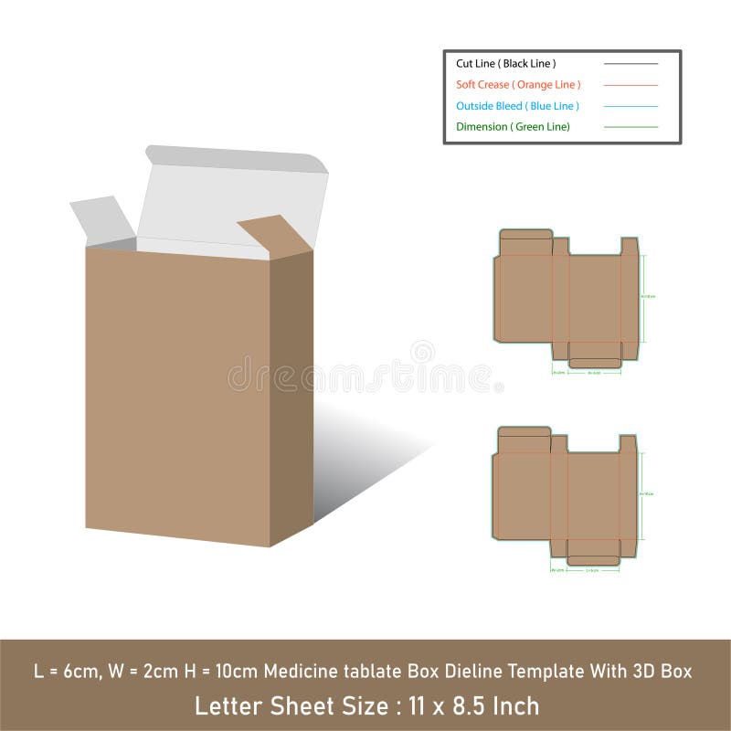 Tablate Medicine Box Size 6x2x10 Cm Die Line Template, Vector Design ...