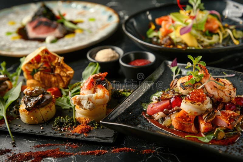 A Table Adorned with an Array of Plates Showcasing a Colorful ...