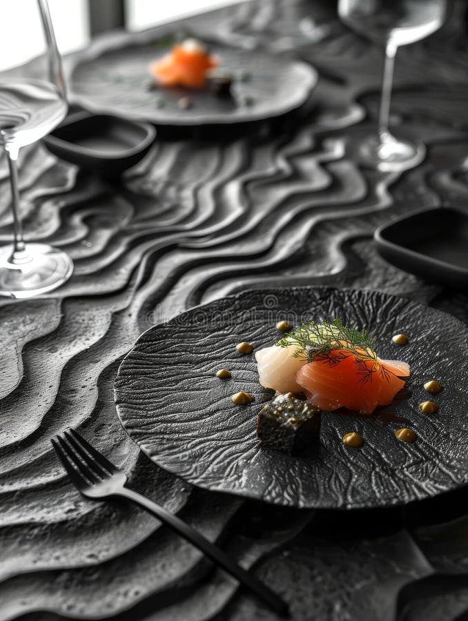 Table Set with Food and Wine Glasses Stock Illustration - Illustration ...