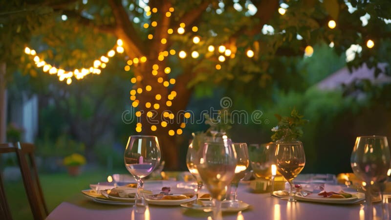 Table Adorned with Formal Dinner Settings Placed Under a Shady Tree, an ...