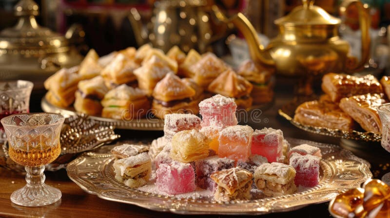 A Table Adorned with Turkish Delight and Baklava Stock Image - Image of ...