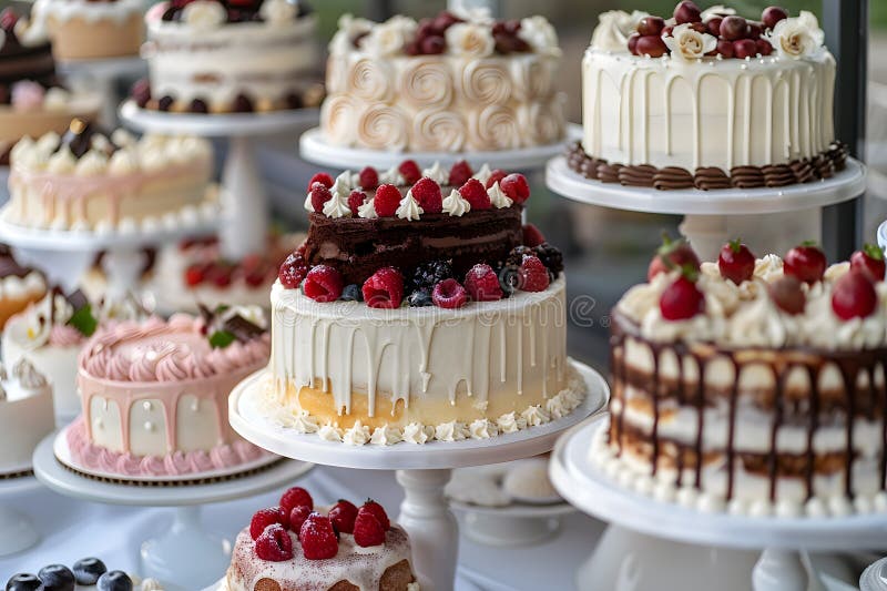 Table Displaying Various Cakes with Cake Decorating Supplies and ...