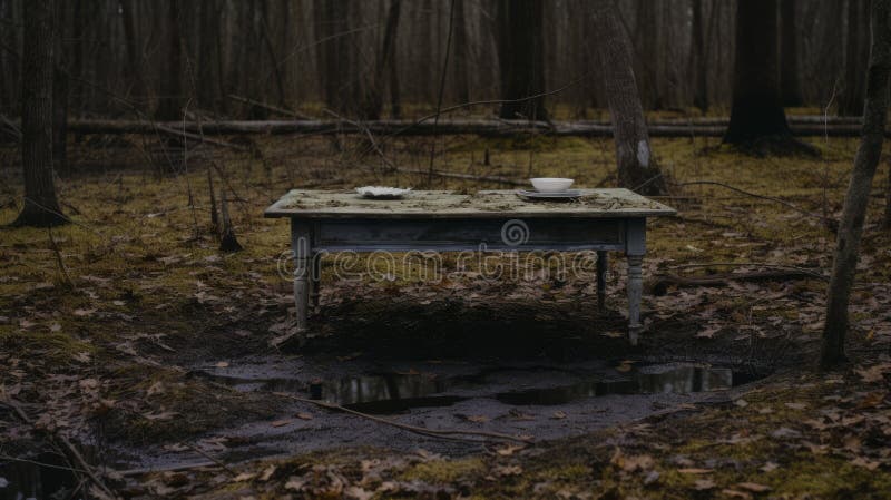 Moody Still Life: an Old Table in the Swamp Stock Illustration ...