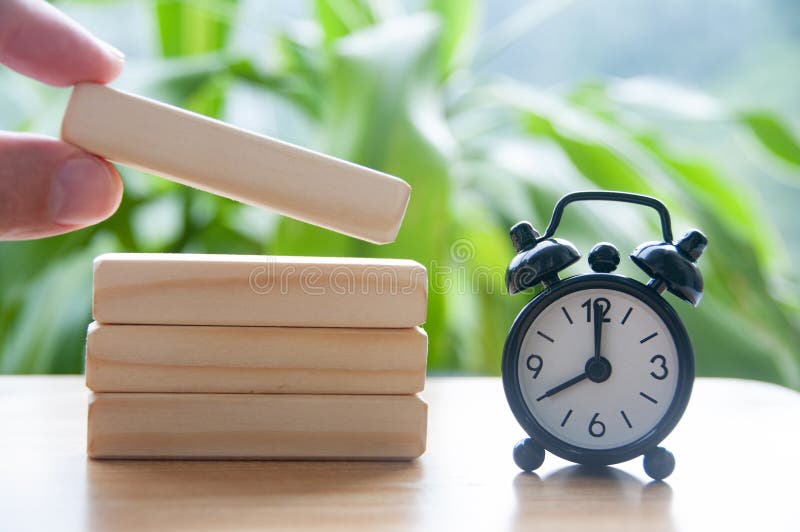 Table Alarm Clock Pointing at 8 am with Wooden Blocks with Customizable ...